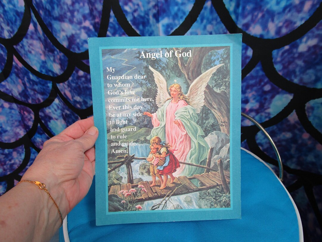 Vintage Catholic Paper Picture to Frame Angel of God With 2 Children 8 ...