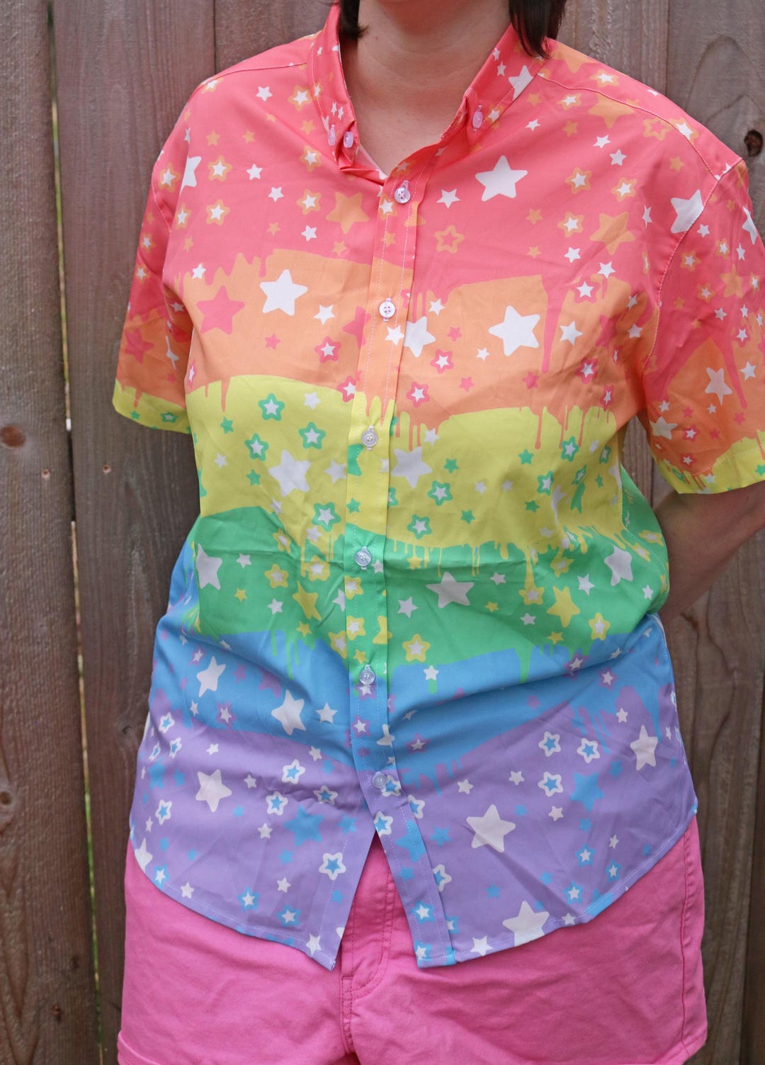 Rainbow Star Drip Pride Button-up (ready to Ship) - Etsy