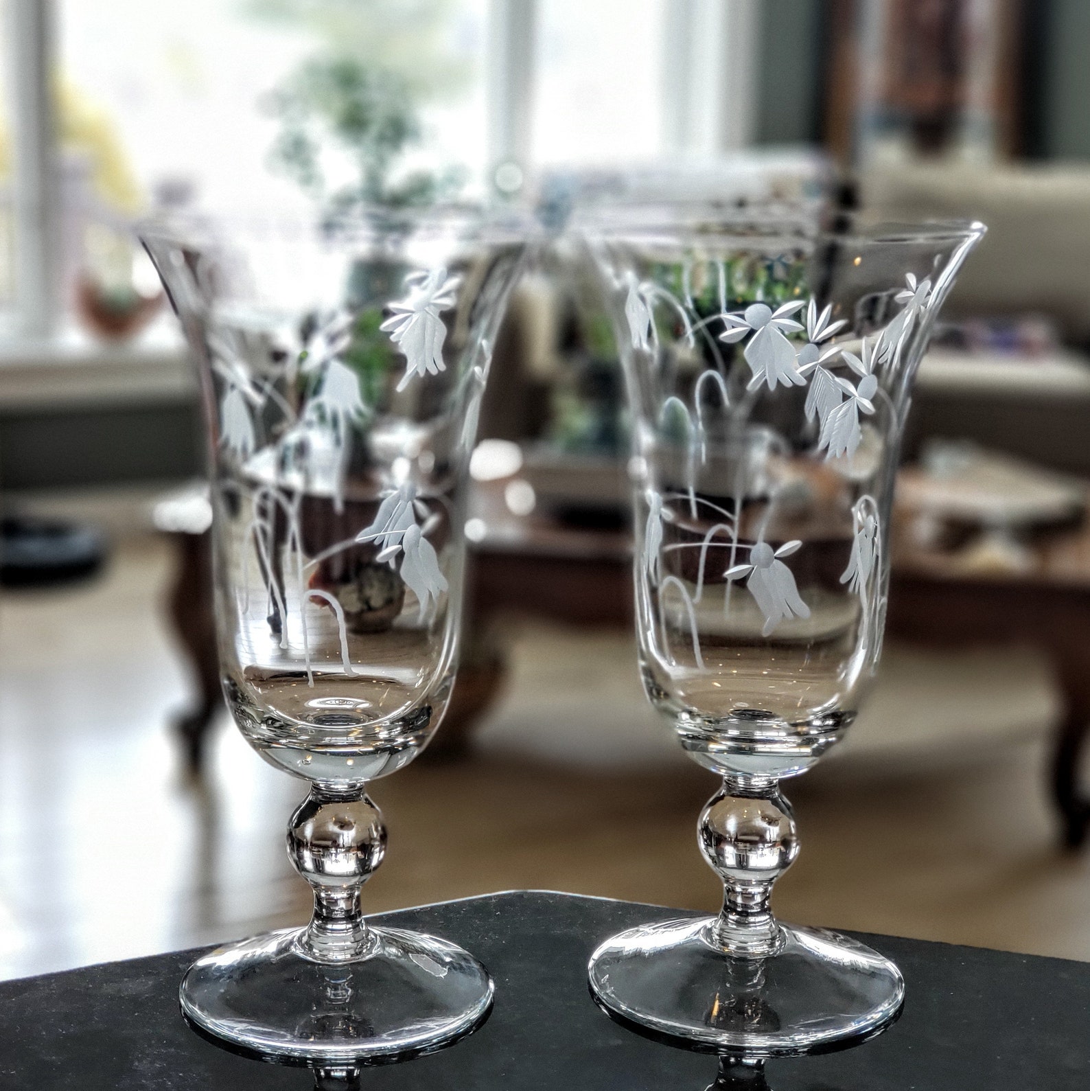 Pair Elegant Bluebell Cut Glass Parfait Footed Crystal Glasses | Etsy