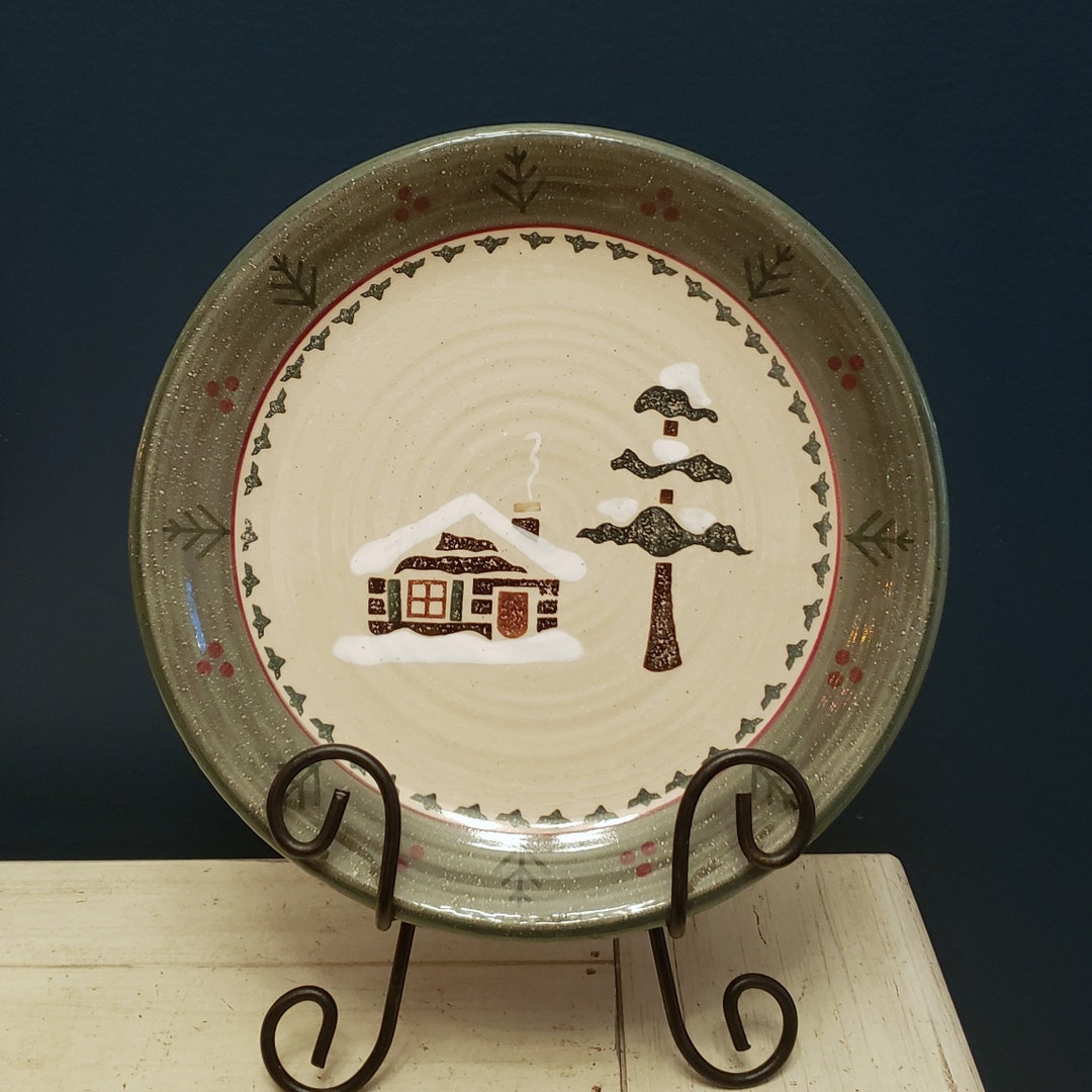 Sonoma Home Goods LODGE Winter Dinner Plates Log Cabin Pine Tree ...