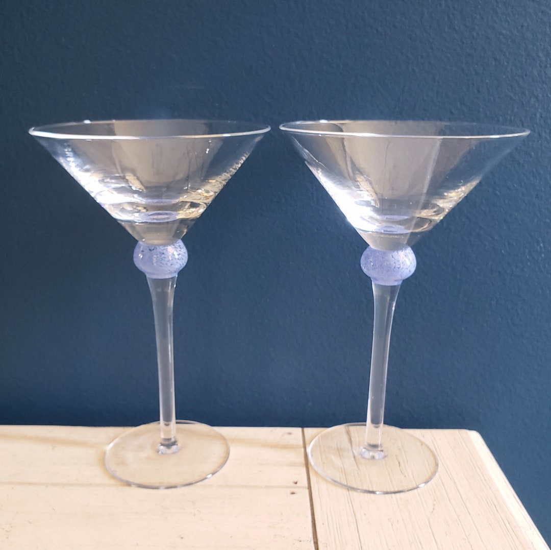 2 Tall Art Glass Vintage Bombay Martini Glasses Stemware, Handmade ...