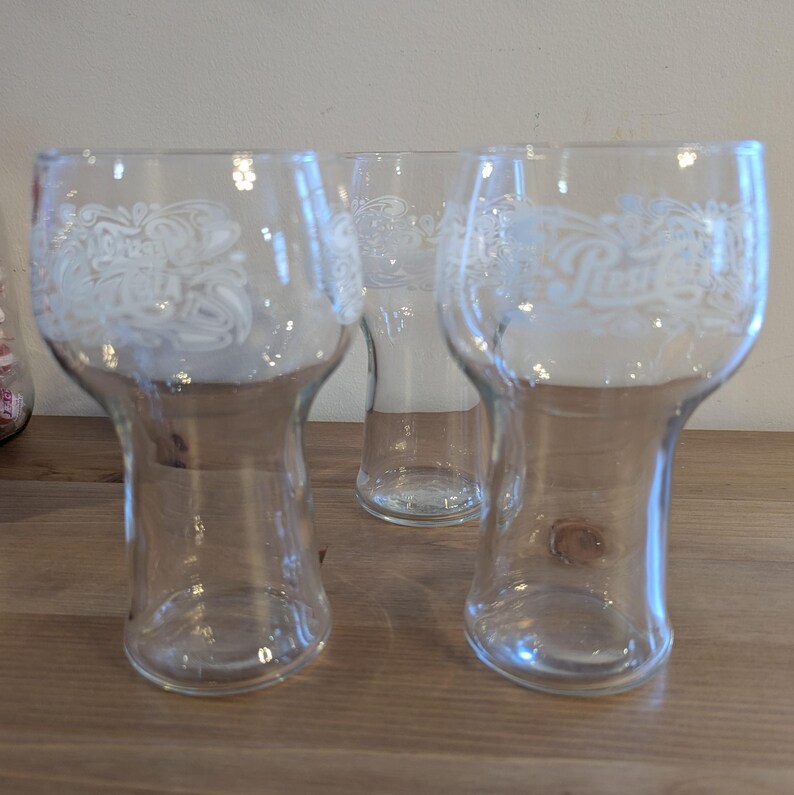PEPSI COLA Pedestal Drinking Glass White Lettering Set of 3 VINTAGE ...