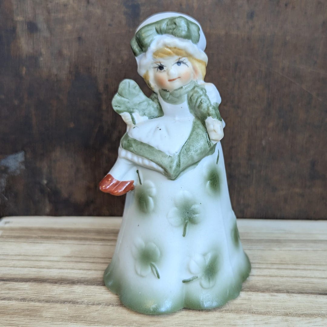PORCELAIN BELL Irish Lass Girl Shamrocks Ceramic St. Patrick's VINTAGE ...