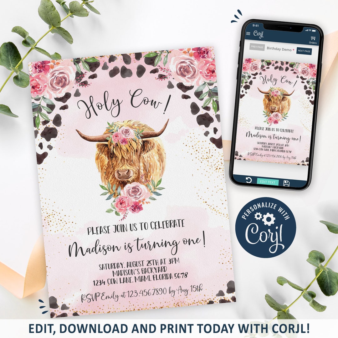 Holy Cow Invitation, Holy Cow 1st Birthday Invitation Printable, Holy ...
