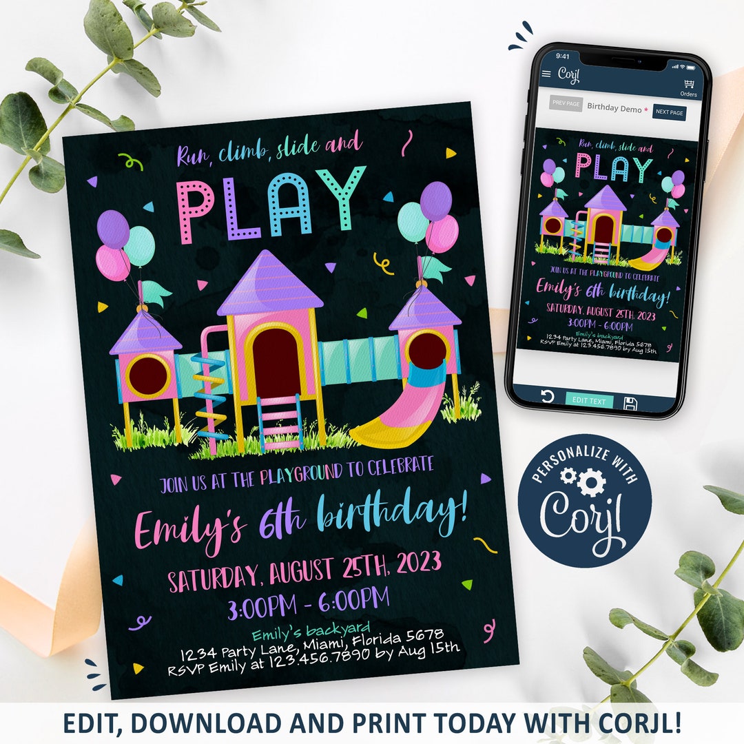 Playground Invitation, Girl Playground Birthday Invitation Printable ...