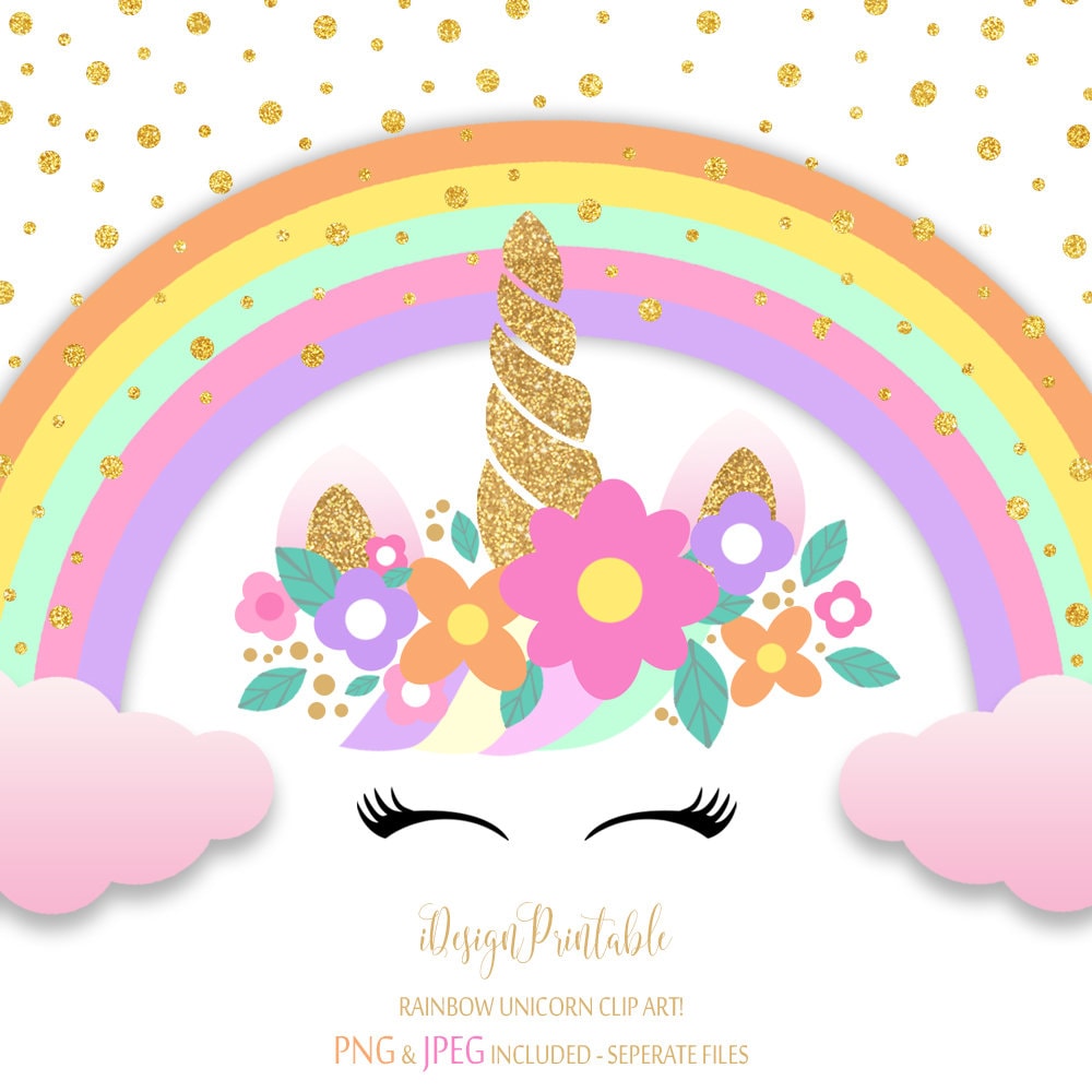 Gold Glitter Unicorn Clip Art Rainbow Clip Art Unicorn Party - Etsy