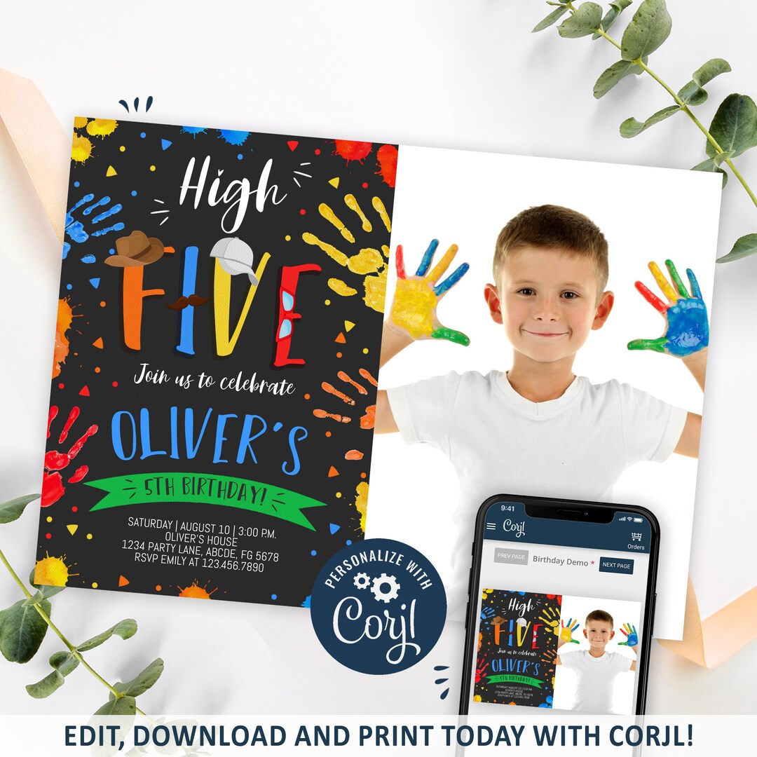 High Five Invitation, High Five Photo Birthday Invitation Printable ...