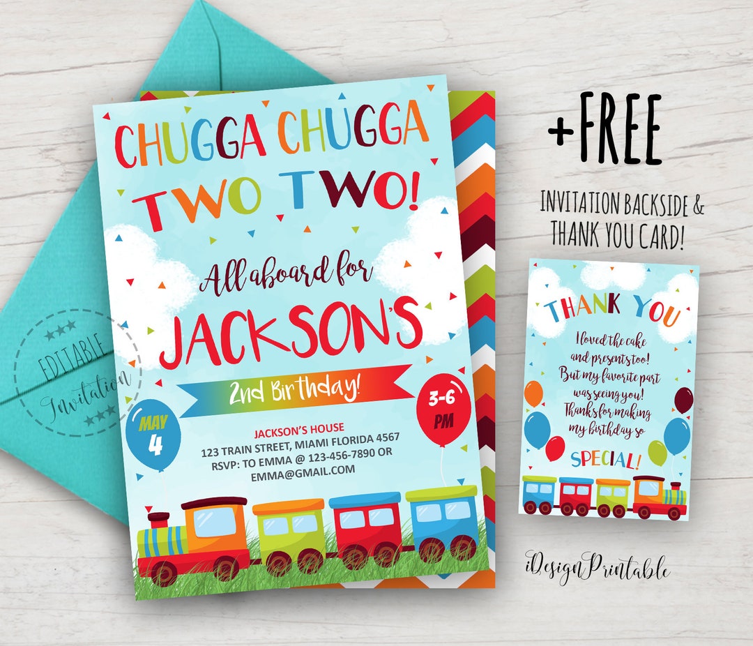 Train 2nd Birthday Invitation, Chugga Chugga Two Two Invitation ...