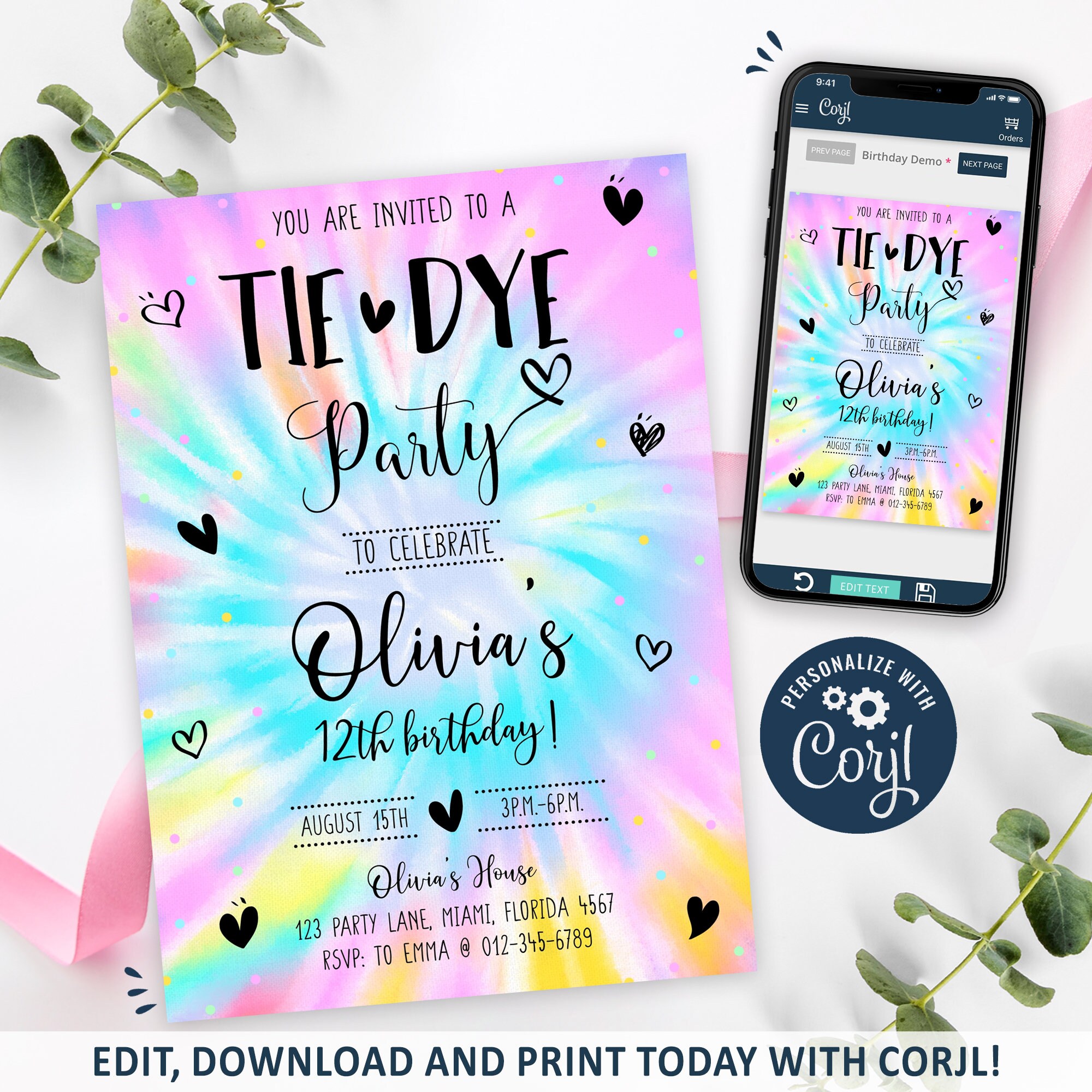 Tie Dye Invitation Tie Dye Birthday Invitation Printable - Etsy