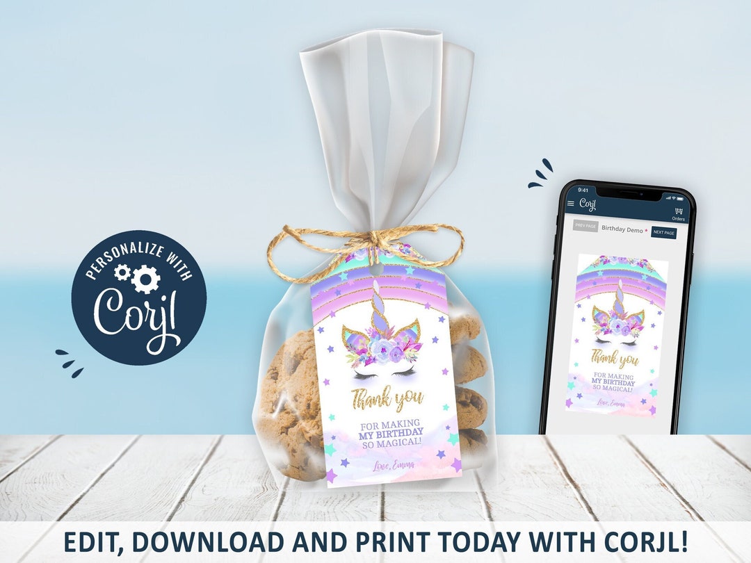 Unicorn Favor Tags, Unicorn Birthday Thank You Tags Printable, Unicorn ...