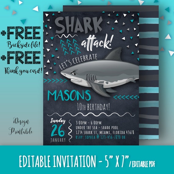 Invitations & Announcements Shark Invitation Custom or Editable Invite ...