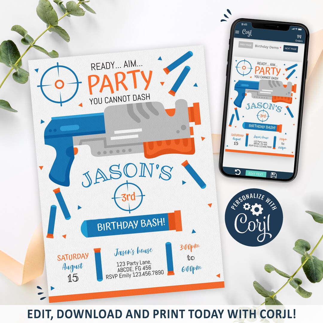 Dart Gun Invitation Dart Gun Birthday Party Invitation - Etsy