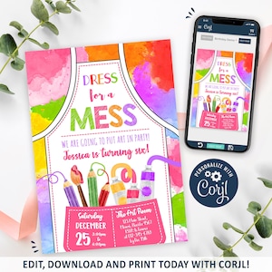 Editable Art Party Birthday Invitation Dress for A Mess Girl - Etsy