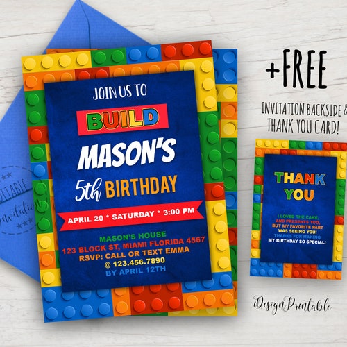 Building Blocks Invitation Building Bricks Birthday - Etsy