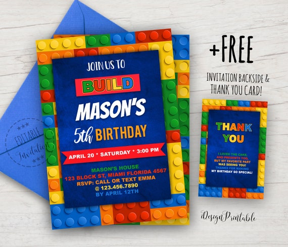 Building Blocks Invitation Building Bricks Birthday | Etsy