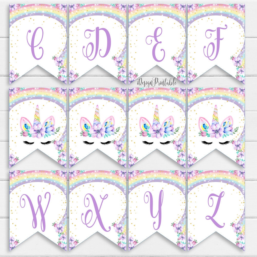 Rainbow Unicorn A-Z Letter Banner Unicorn Birthday Banner | Etsy Canada