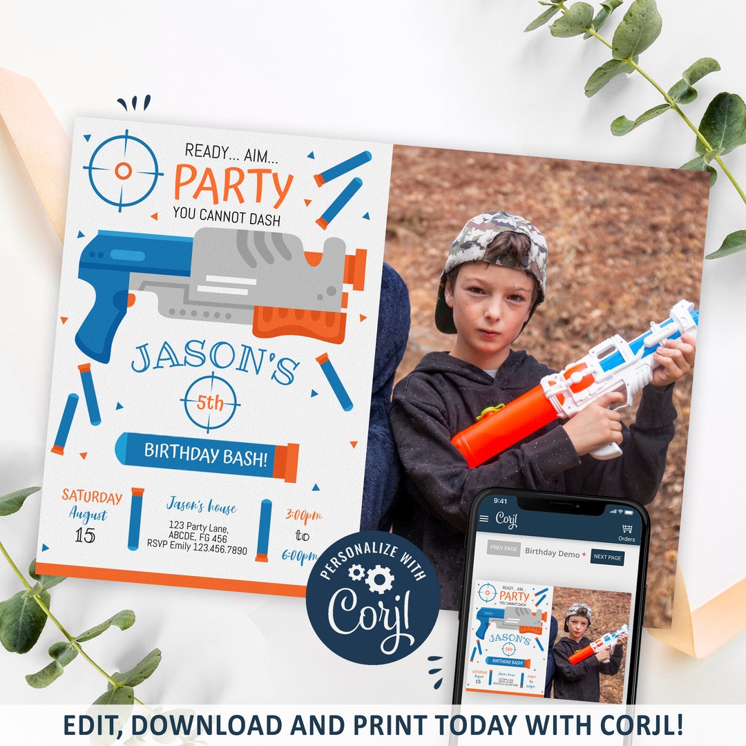 Dart Gun Invitation Dart Gun Photo Birthday Party Invitation - Etsy