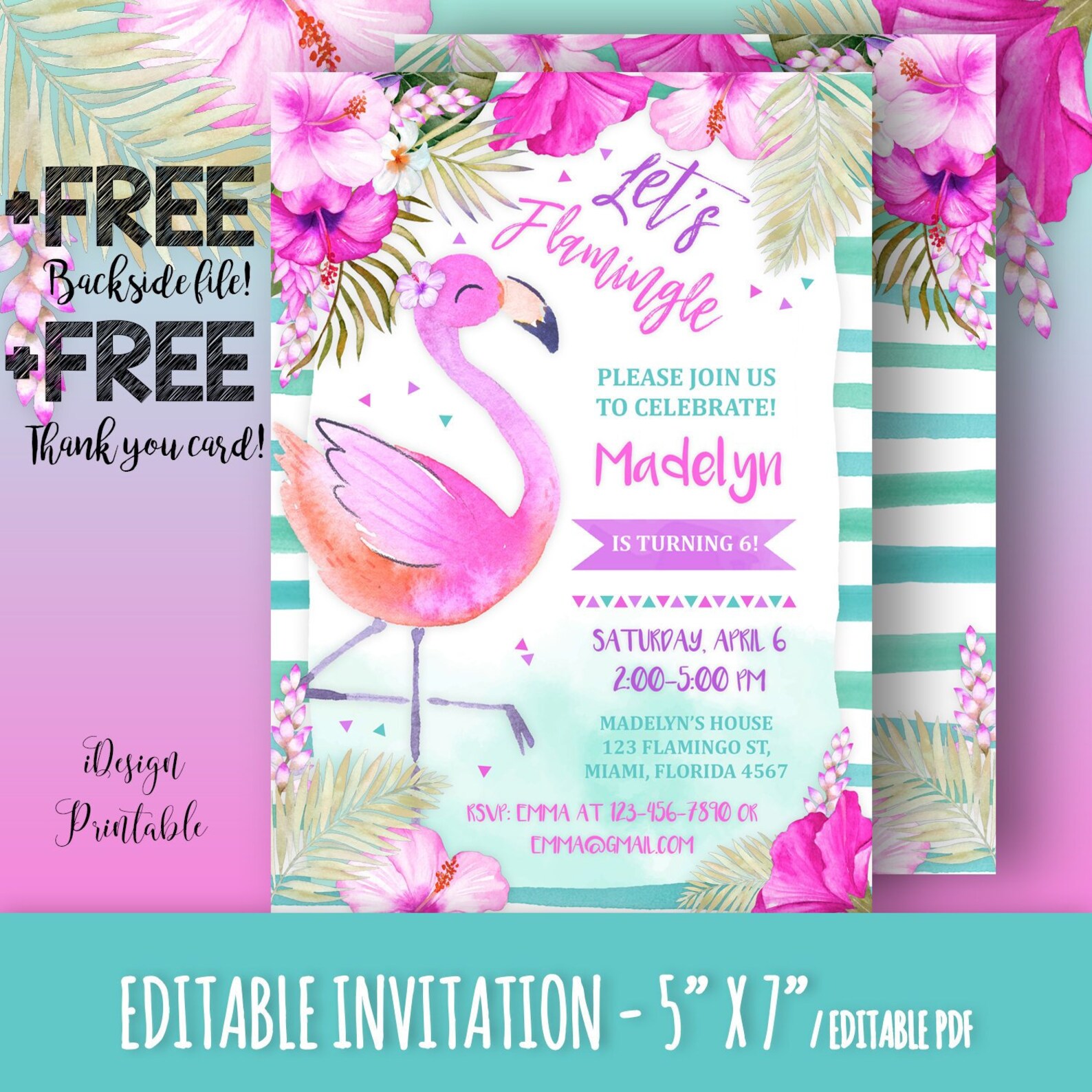 Flamingo Invitation Flamingo Birthday Invitation Flamingo - Etsy