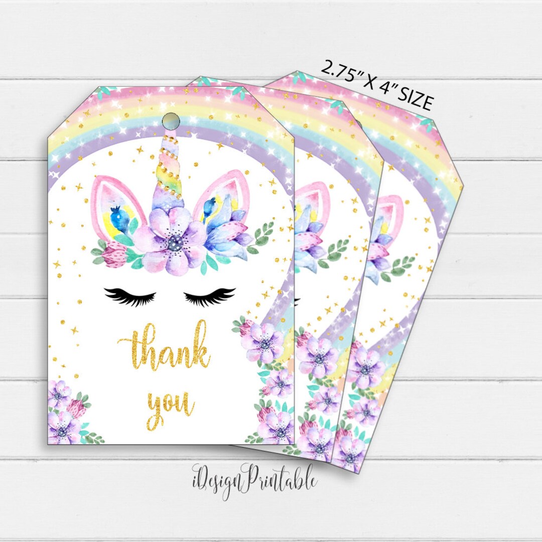 Unicorn Thank You Tags, Magical Unicorn Gift Tags, Purple Unicorn Favor ...