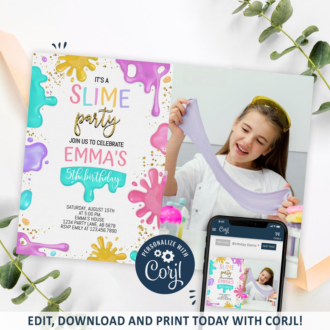 Slime Party Invitation, Girl Slime Party Birthday Photo Invitation ...