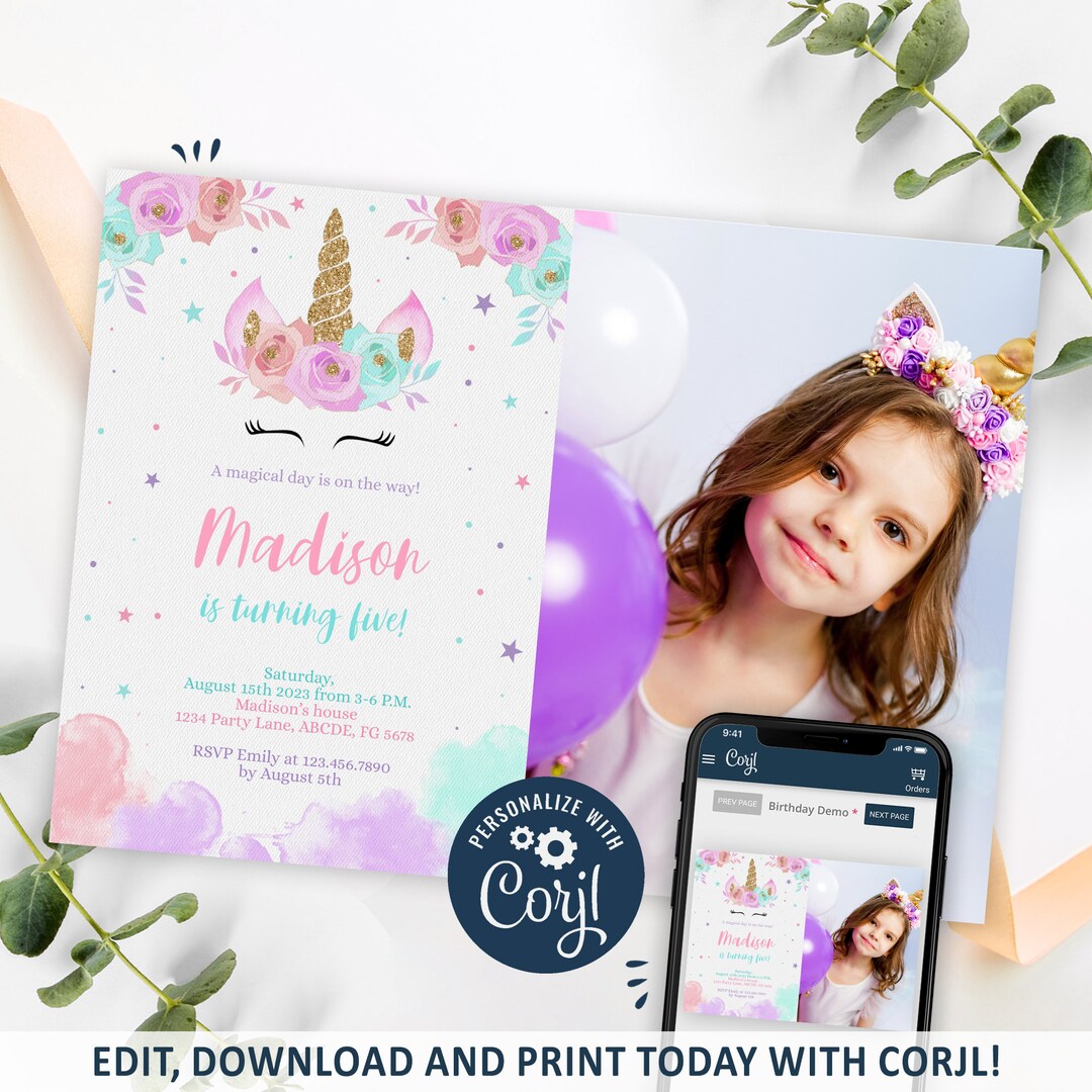 Cute Unicorn Invitation, Unicorn Photo Birthday Party Invitation ...