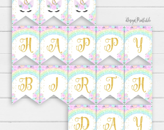 Rainbow Unicorn Birthday Banner Printable, Unicorn A-Z Letter Instant ...