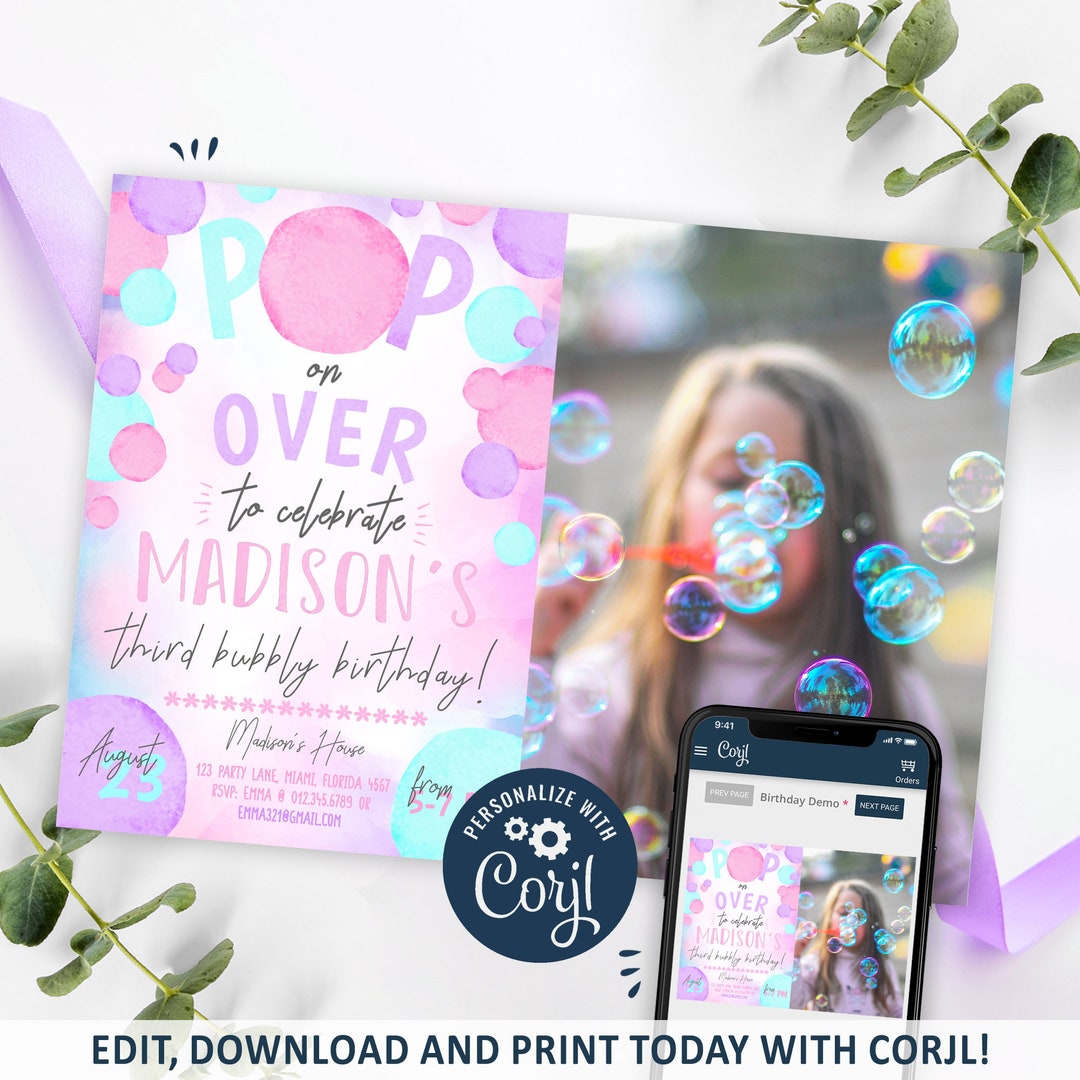 Bubble Party Invitation, Bubbles Birthday Invitation Printable, Bubble ...