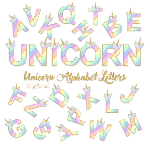 Rainbow Unicorn A-Z Alphabet Clip Art Unicorn Party Clip Art | Etsy New ...