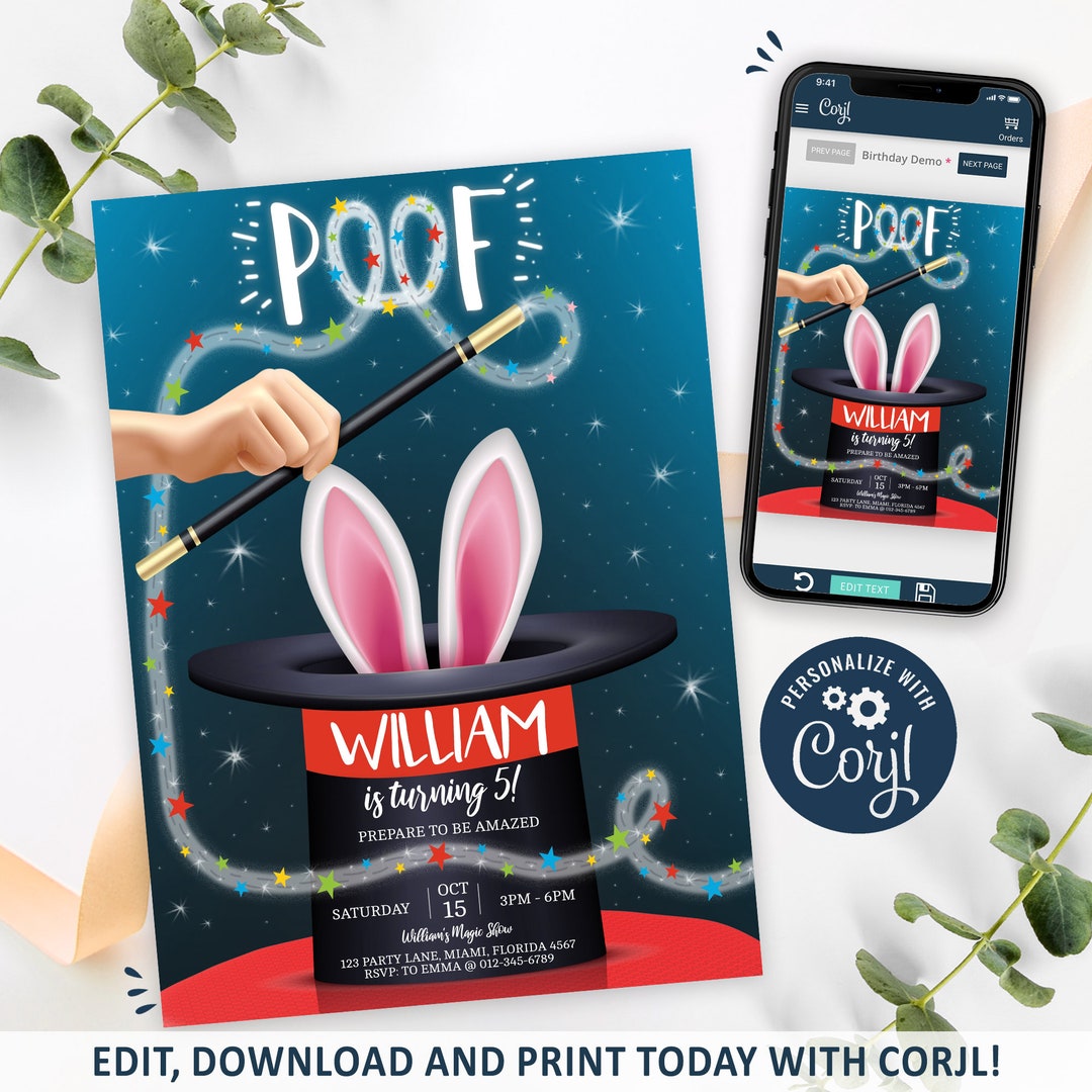 Magic Show Invitation, Magician Birthday Invitation, Magic Invitation ...