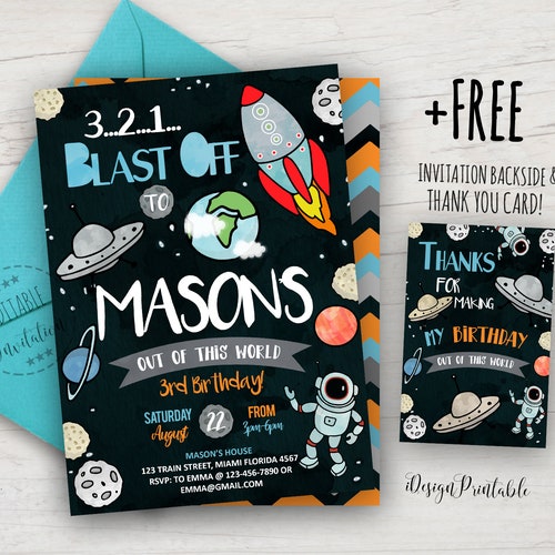 Space Invitation Space Birthday Invitation Printable Outer | Etsy