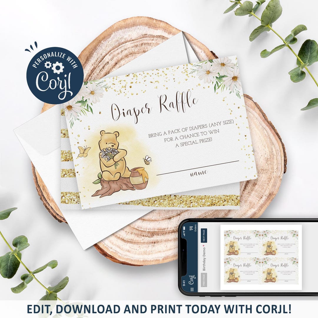 Classic Winnie the Pooh Diaper Raffle, Winnie the Pooh Baby Shower Game ...