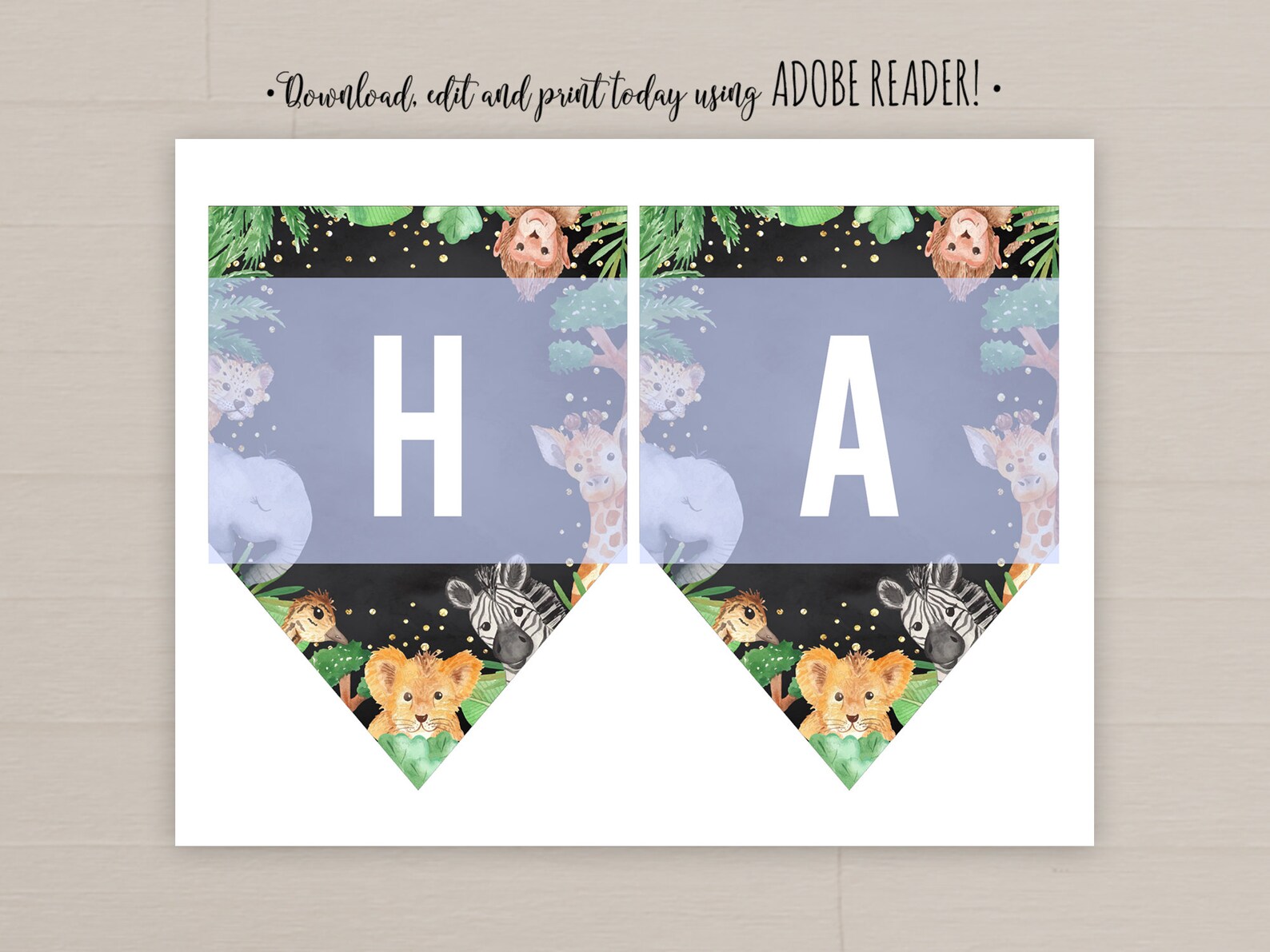 Jungle Animals Birthday Banner Editable Safari Garland - Etsy