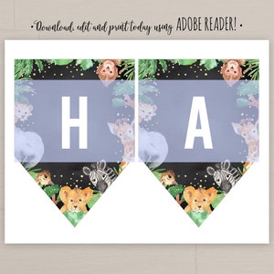 Jungle Animals Birthday Banner, Editable Safari Garland Banner, Wild ...