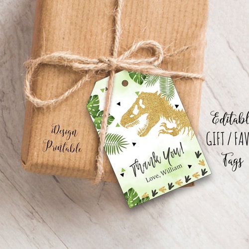 Editable Dinosaur Favor Tag T-rex Gift Tags Dino Thank You for - Etsy