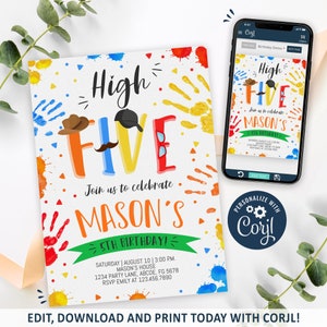 High Five Invitation, High Five Birthday Invitation Printable, Boys Hi ...