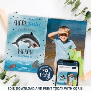 Shark Invitation, Shark Photo Birthday Party Invitation Printable ...