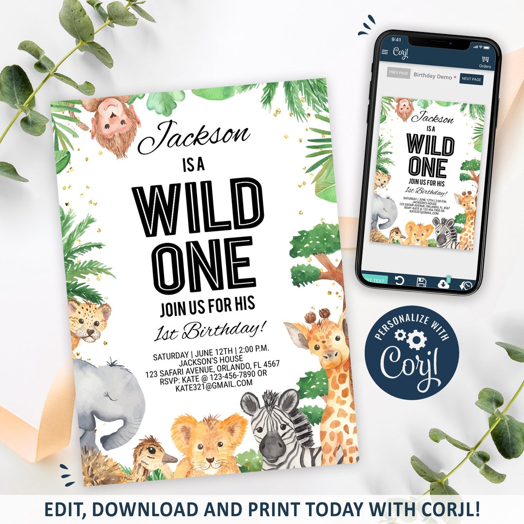 Wild One Invitation, Wild One Birthday Invitation Printable, Safari ...