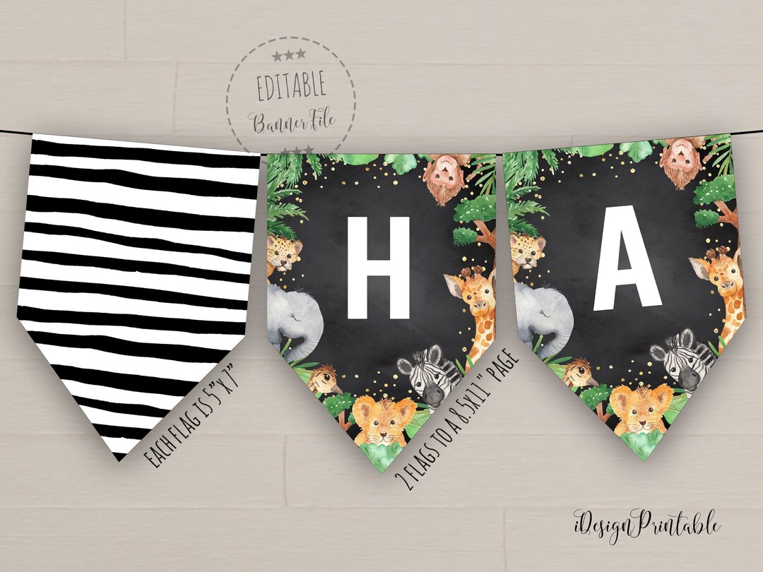 Jungle Animals Birthday Banner, Editable Safari Garland Banner, Wild ...