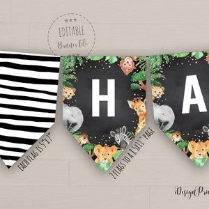 Jungle Animals Birthday Banner, Editable Safari Garland Banner, Wild ...