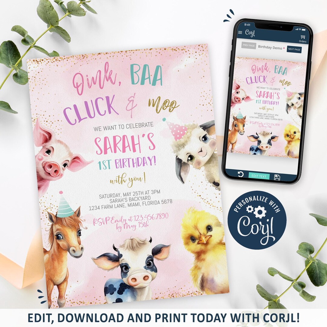 Farm Animals Invitation, Farm Animals Birthday Invitation Printable ...