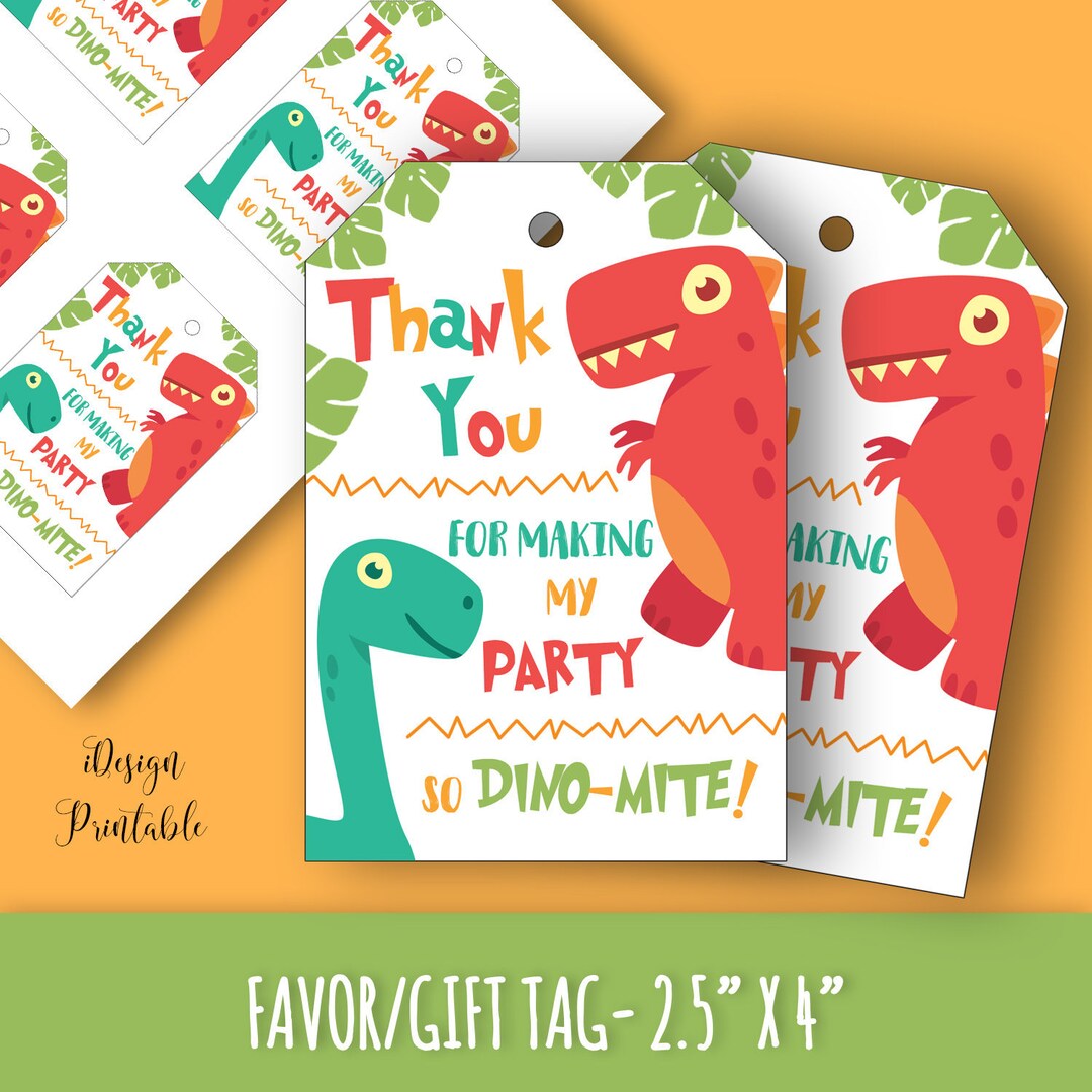 Dinosaur Thank You Tags, Dinosaur Favor Tags, Dinosaur Birthday Gift ...