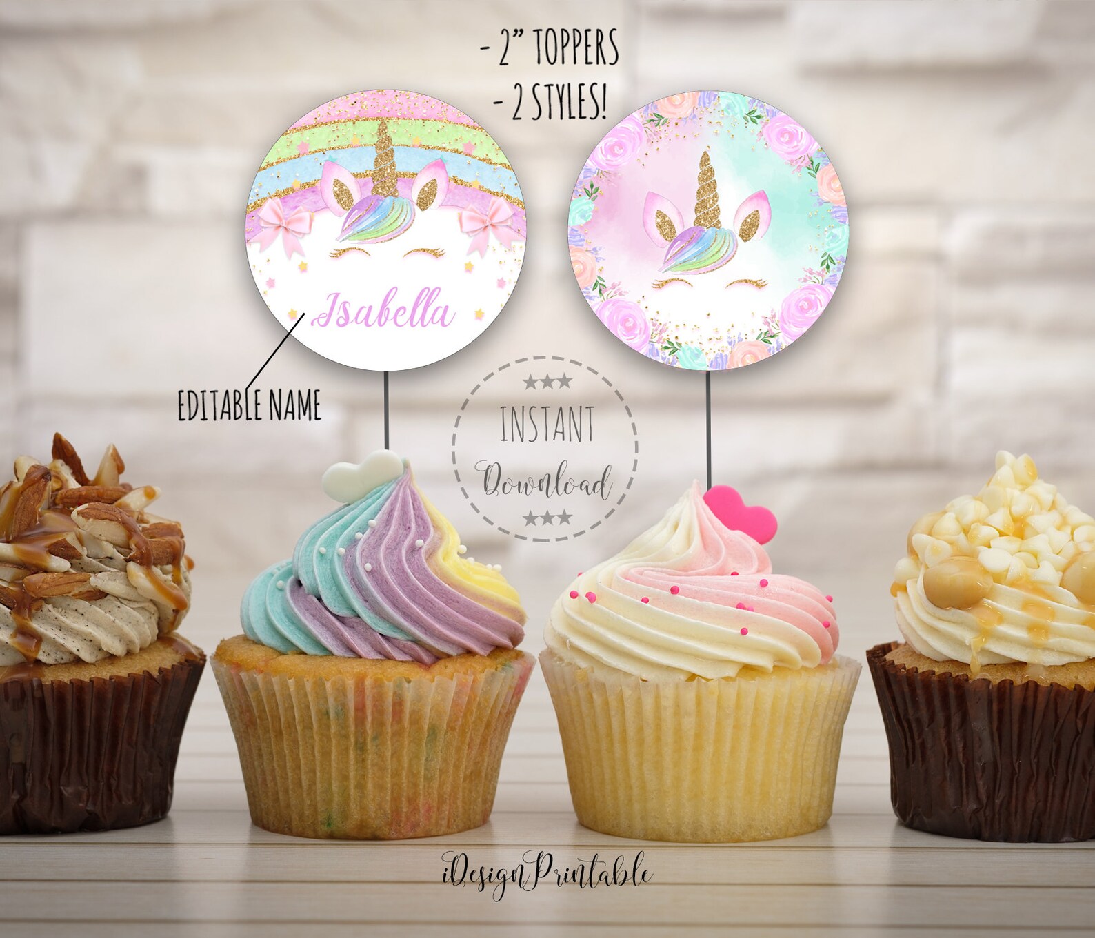 Unicorn Cupcake Toppers Unicorn Birthday 2 Inches Cupcake | Etsy