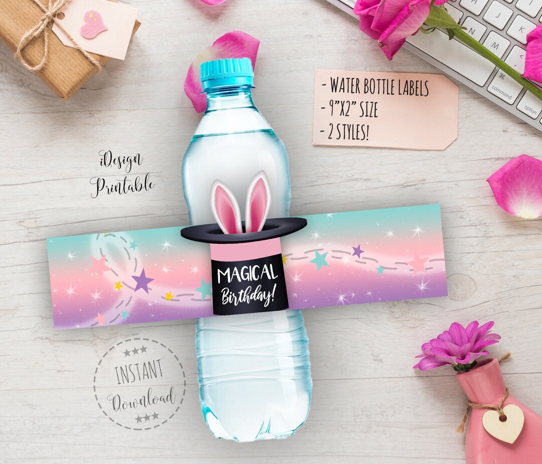 Magic Show Water Bottle Labels, Magician Birthday Bottle Labels, Magic ...