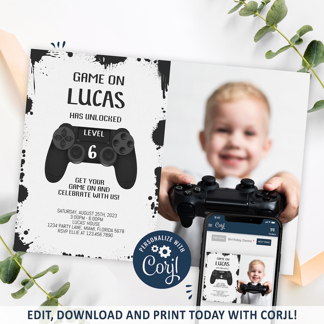 Video Game Invitation, Video Game Photo Birthday Invitation Printable ...