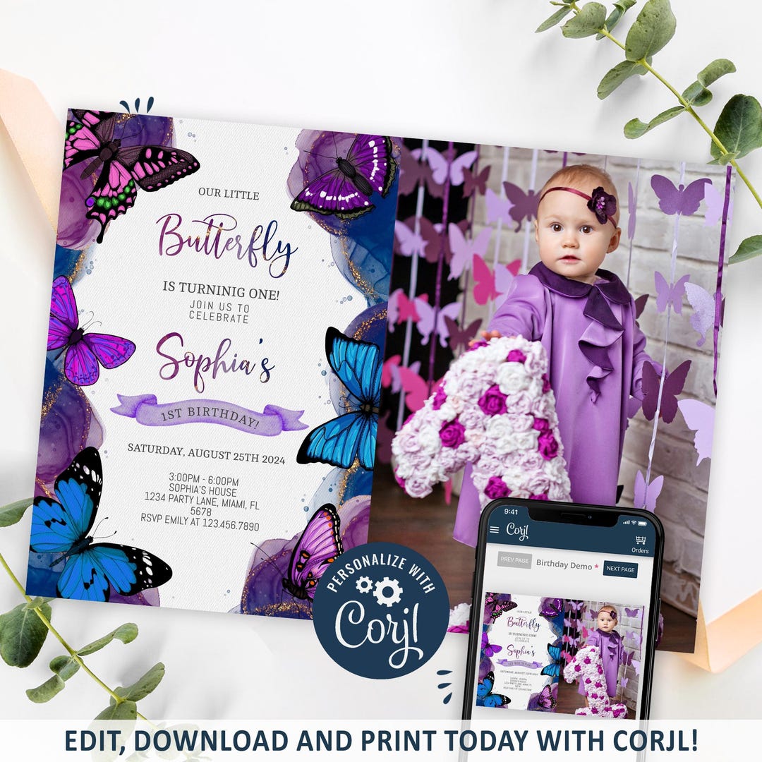 Butterfly Invitation, Butterfly Birthday Photo Invitation Printable ...