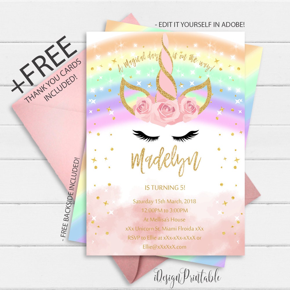 Magical Rainbow Unicorn Invitation Unicorn Party Invitation | Etsy