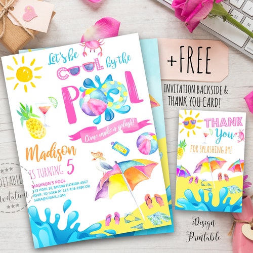 Editable Pool Party Flip Flop Invitation Summer Birthday - Etsy