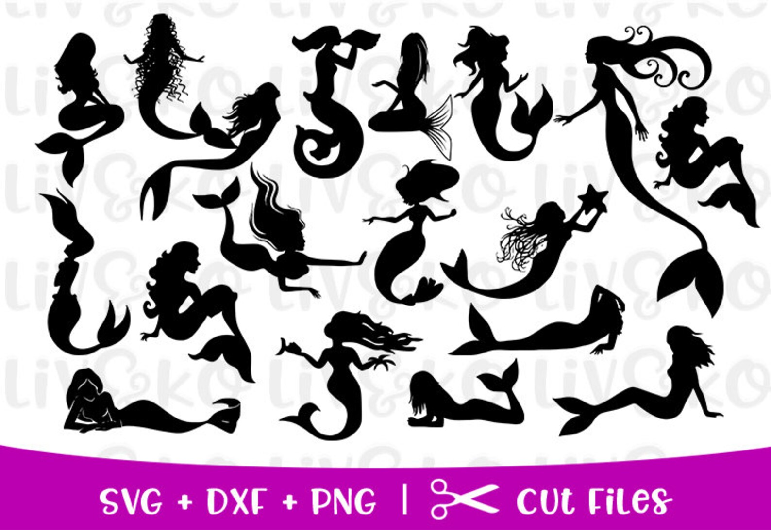 Mermaid Svg Bundle, Mermaid Cut File, Mermaid Silhouette, Mermaid Png ...