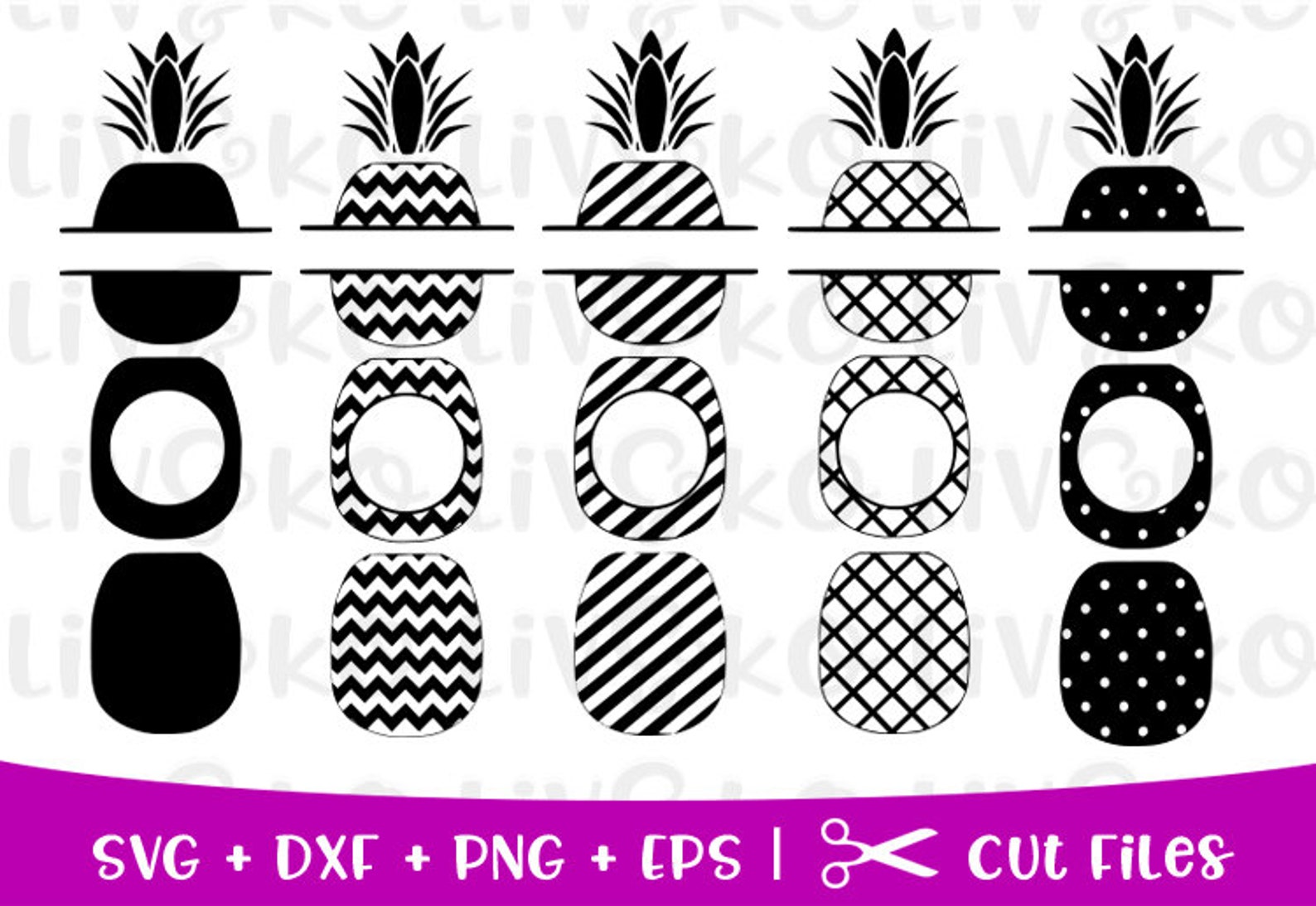 Pineapple Monogram Bundle Svg, Pineapple Cut File, Pineapple Silhouette ...