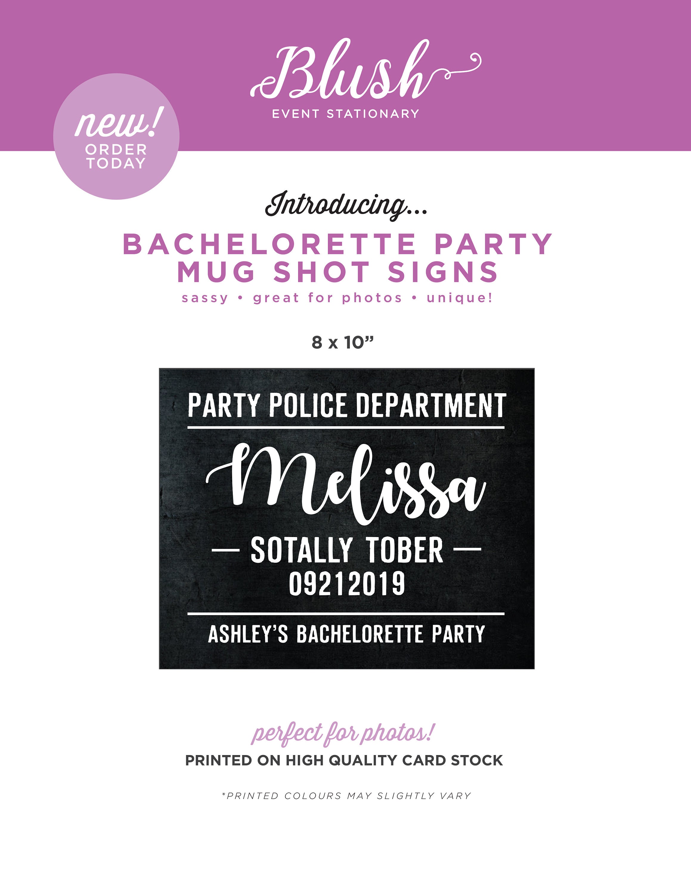 NEW! Bachelorette Party Mug Shot Signs | Customized With Name | Photo ...